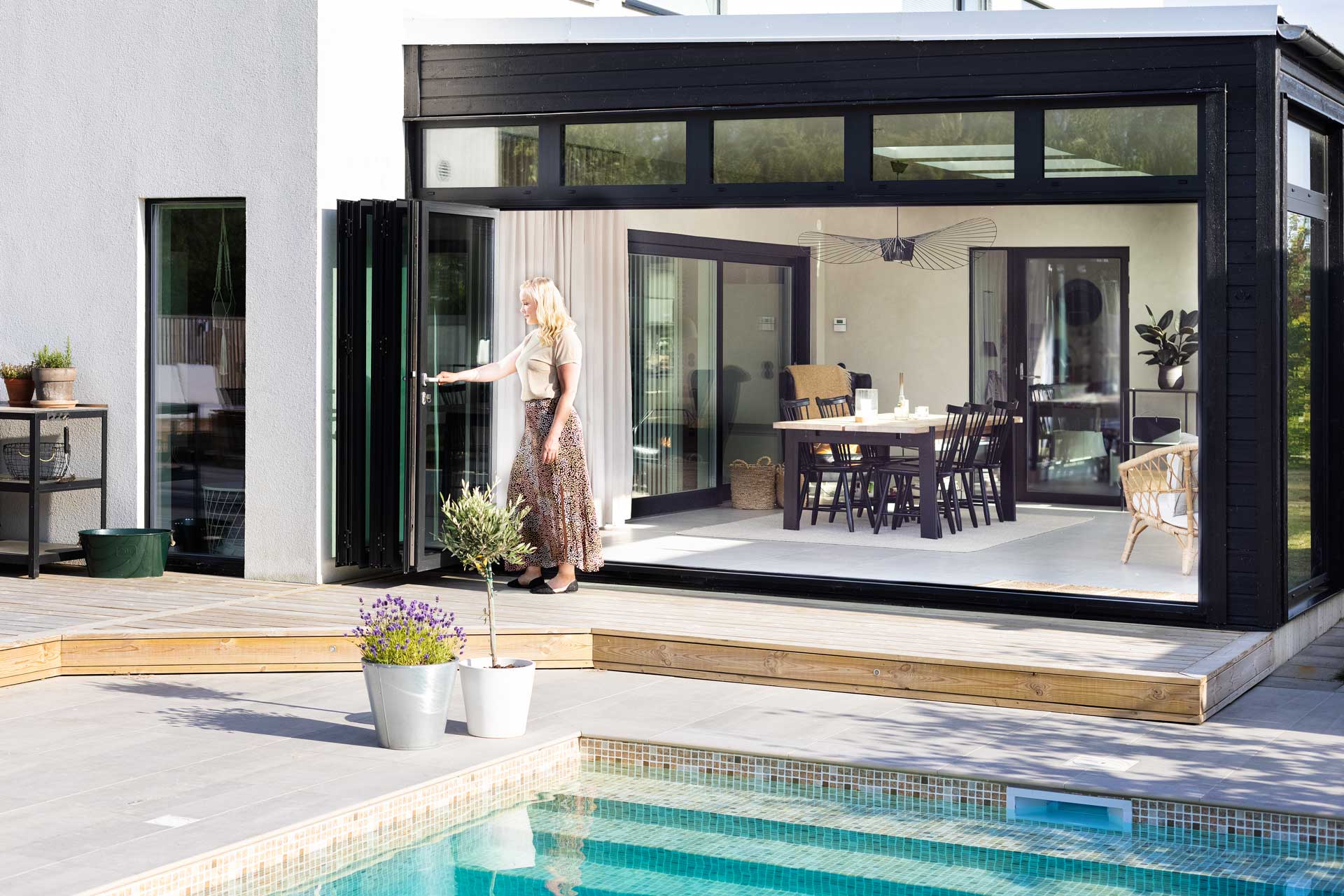 Vinterhage med Schüco foldedører og faste paneler